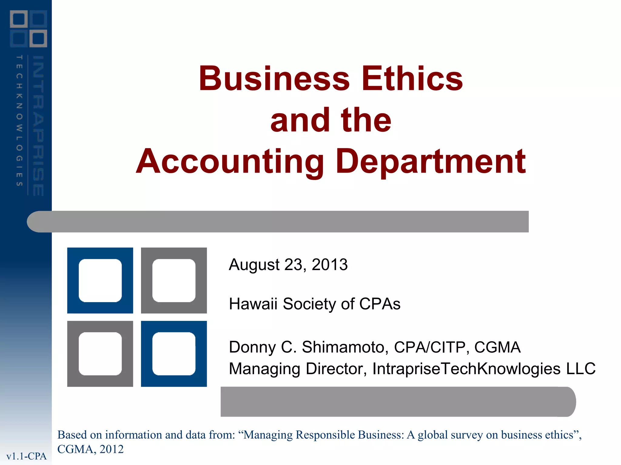Business Ethics and the Accounting Department v1.1 | PDF