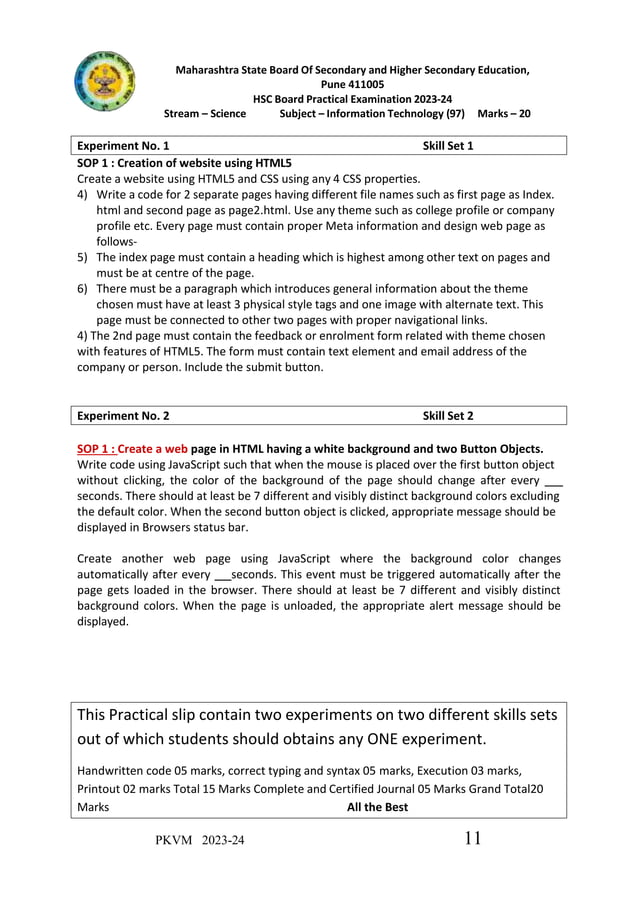 hsc prac slip 2024.docx 12th Practical Slip | DOCX | Web Design and HTML | Internet