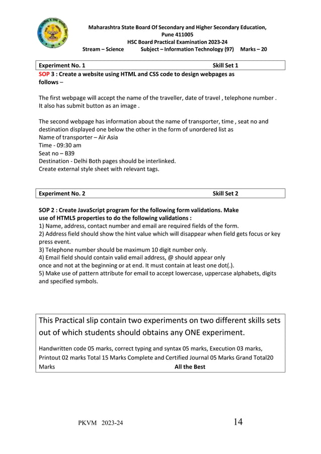 hsc prac slip 2024.docx 12th Practical Slip | DOCX | Web Design and ...