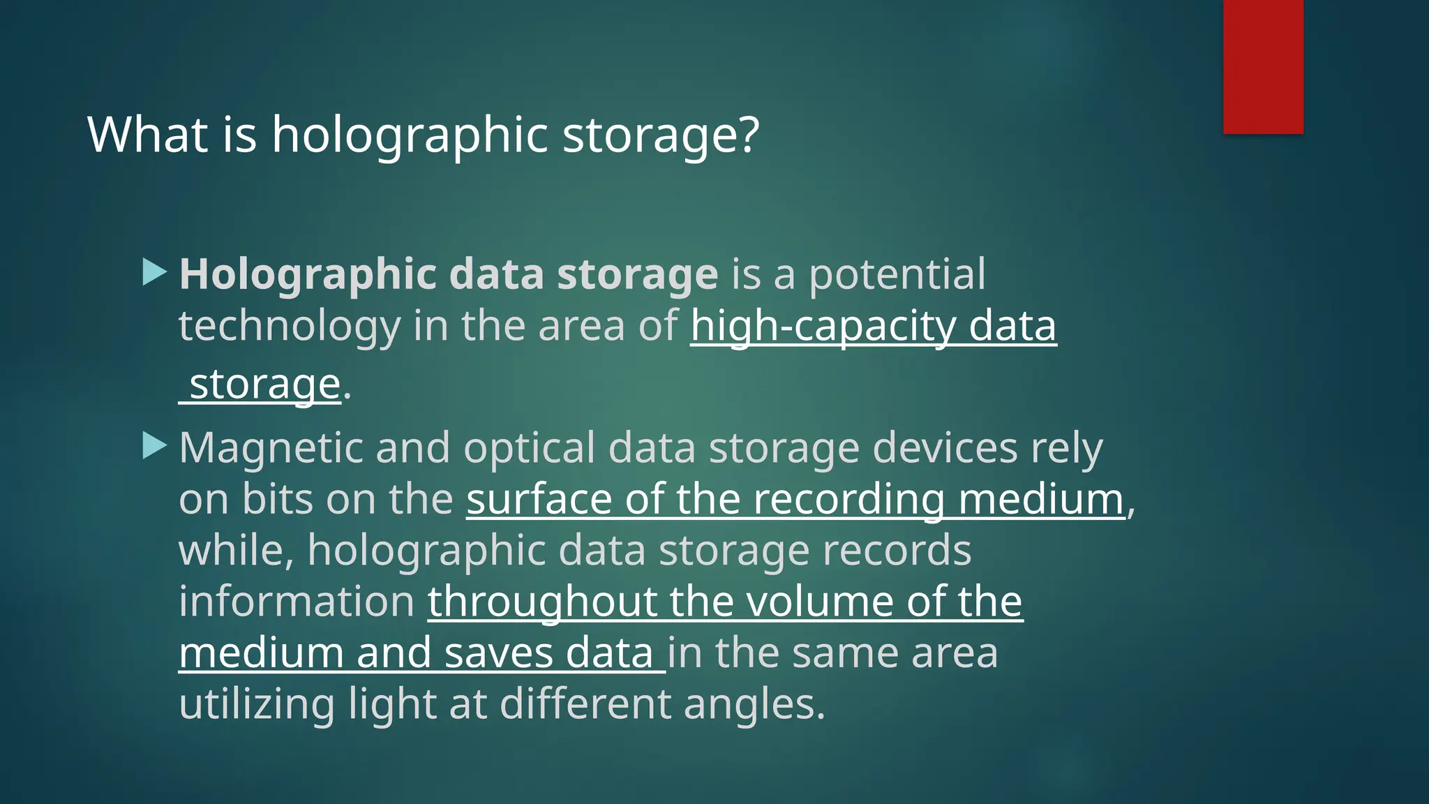 holographic data storage power point presentation firs year engineering ...