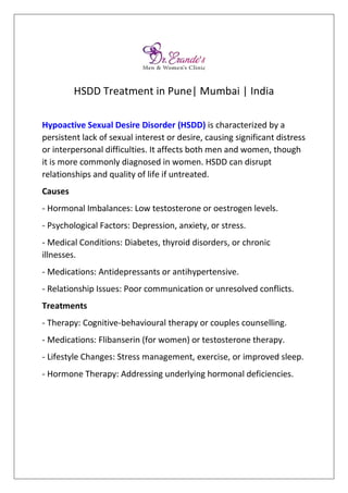 HSDD Hypoactive sexual desire disorder Treatment in Pune Mumbai India | PDF