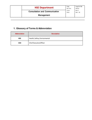 HSE CONSULTATION AND COMMUNICATION MANAGEMENT PROCEDURE | DOCX