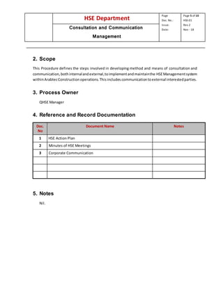 HSE CONSULTATION AND COMMUNICATION MANAGEMENT PROCEDURE | DOCX