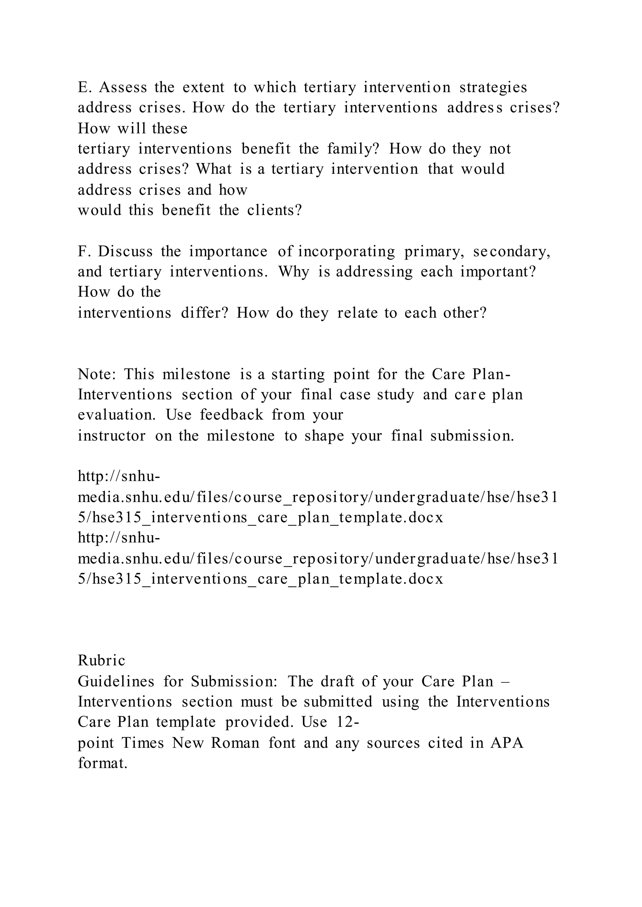 HSE 315 Milestone Two Guidelines and Rubric In the fie | DOCX