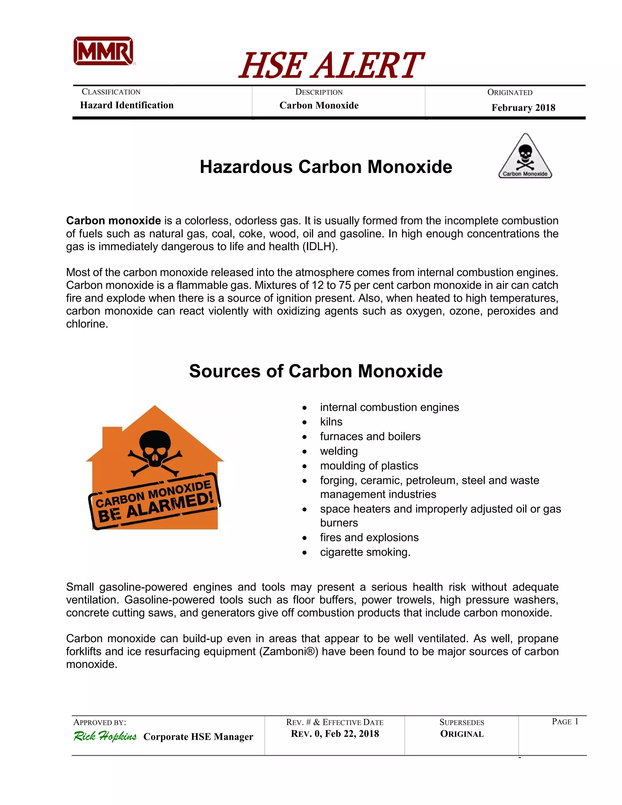 HSE Alert carbon monoxide | PDF | Lung and Respiratory Health ...