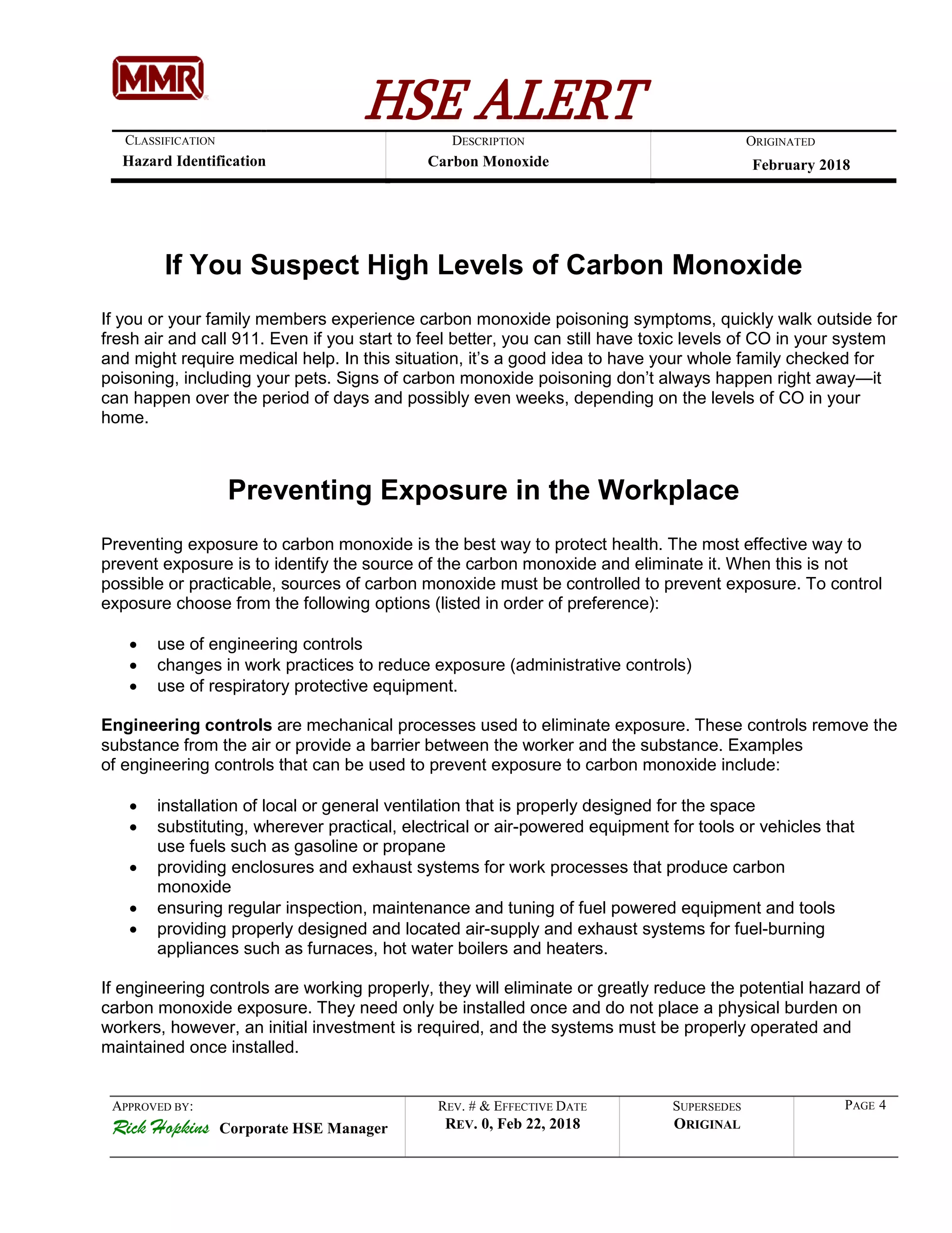 HSE Alert carbon monoxide | PDF