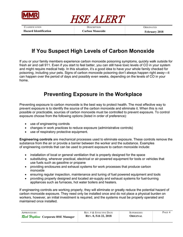 HSE Alert carbon monoxide | PDF