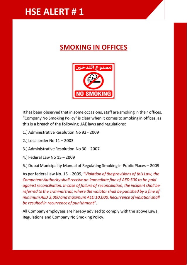 Hse alert 1 2017 no smoking in offices | DOCX | Law