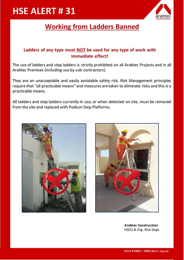 Hse alert 31 2018 prohibition on use of ladders | PDF