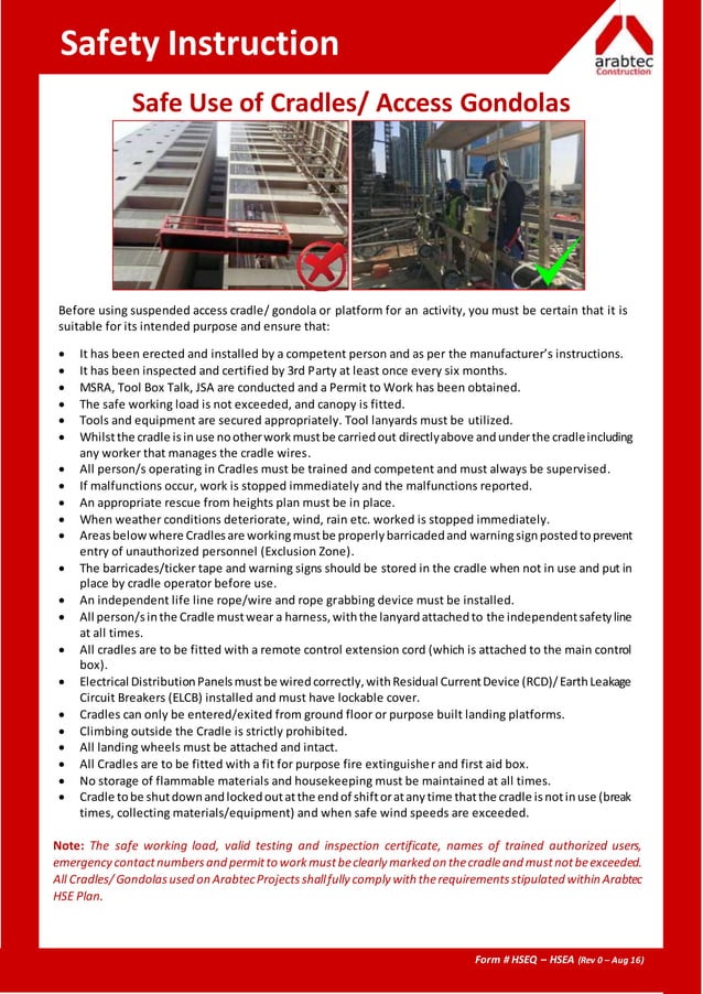 Hse alert 34 2018 safe use of cradles and exlusion zone | DOCX ...