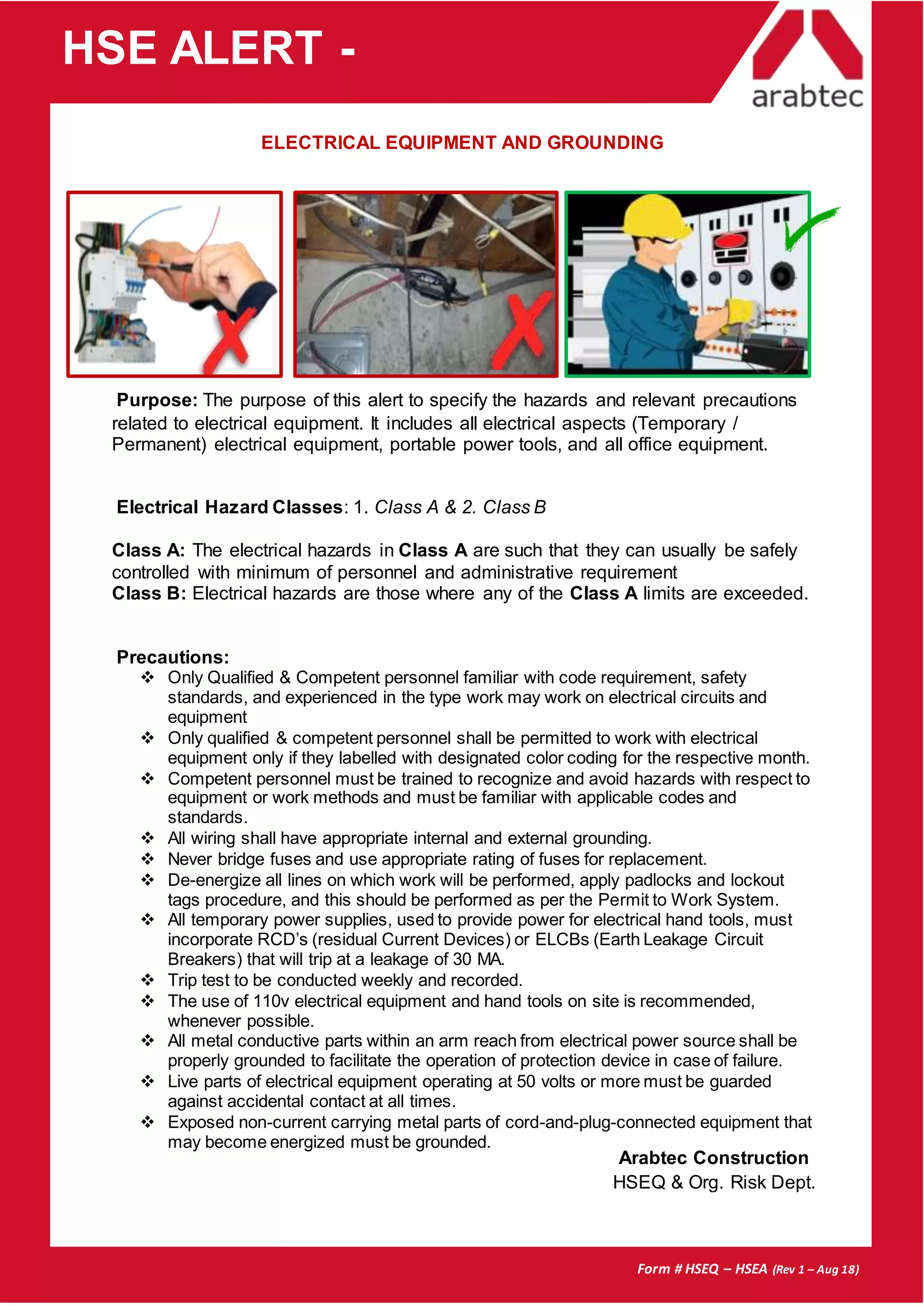 Hse alert 41 electrical equipment and grounding | DOCX