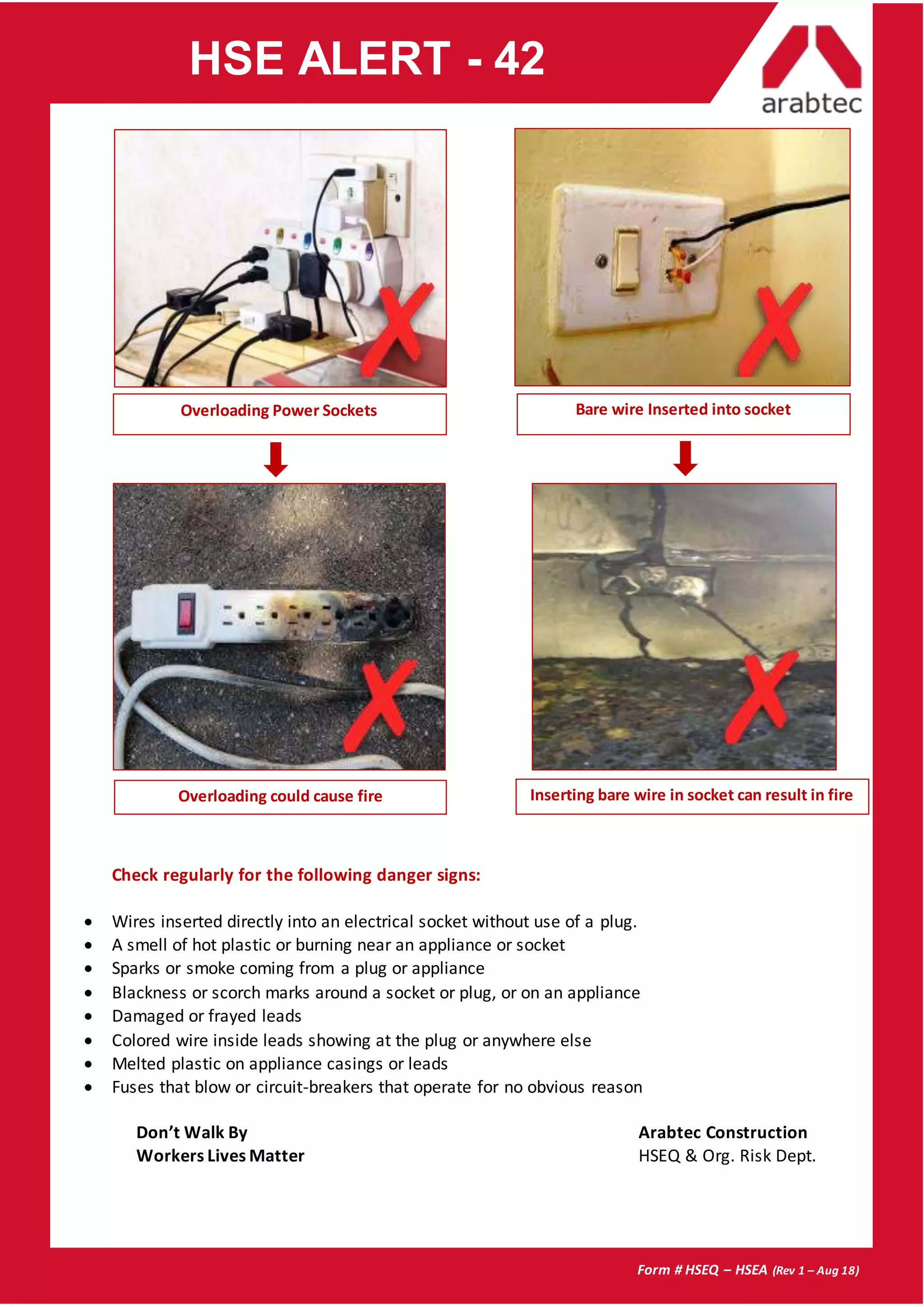 Hse alert 42 2018 unsafe use of electrical sockets | DOCX