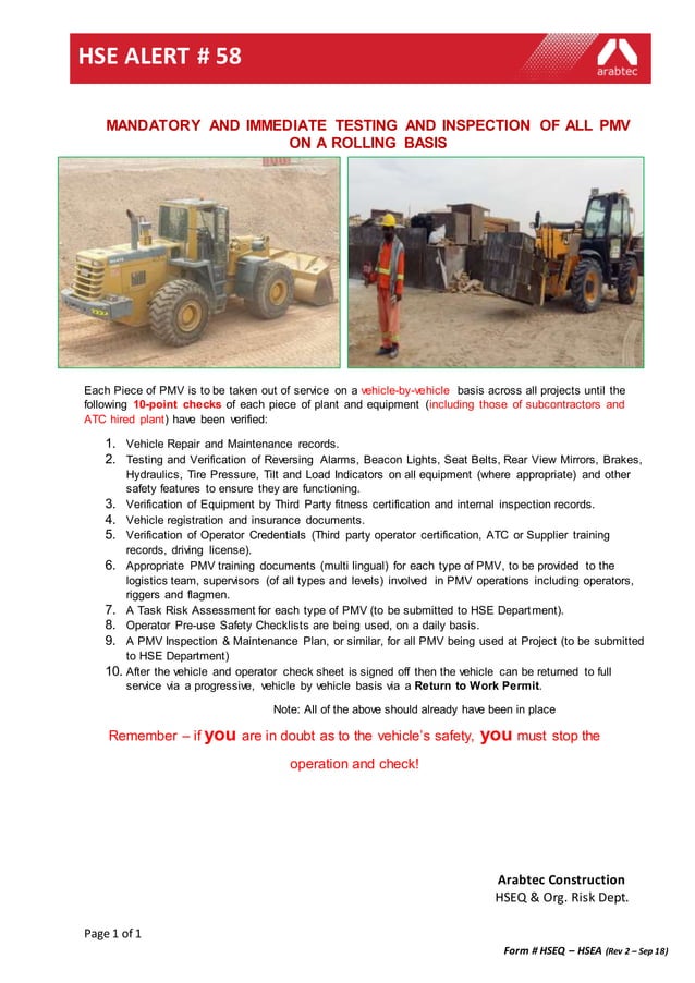 Hse alert 58 mandatory and immediate testing and inspection of all pmv ...