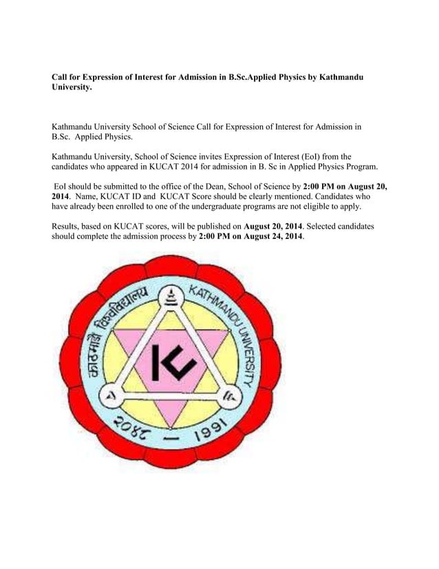 Call for Expression of Interest for Admission in B.Sc.Applied Physics by Kathmandu University ...
