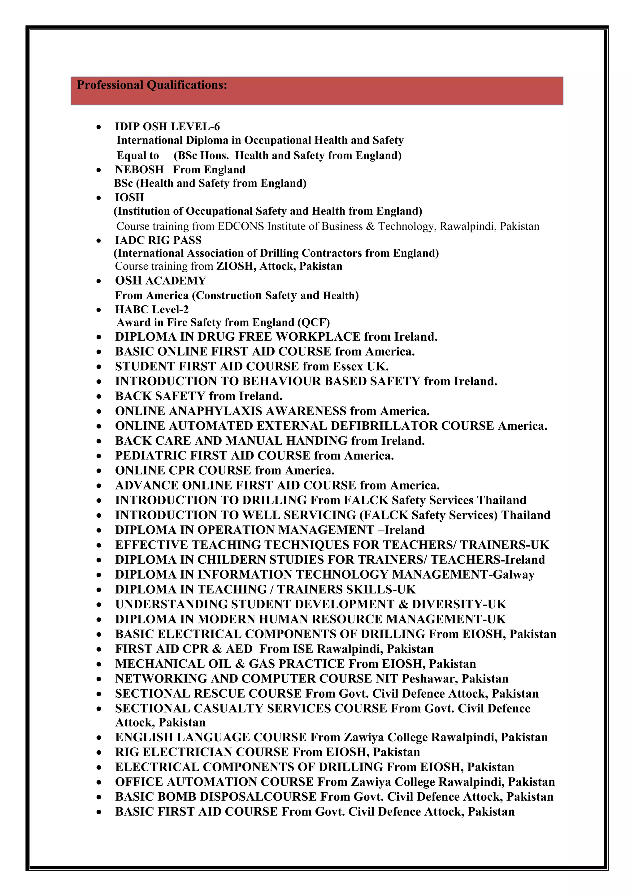 Hse engineer cv of muhammad shoaib sadiq 2- | PDF