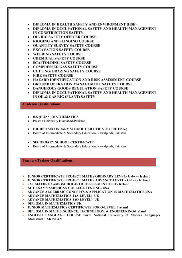 Hse engineer cv of muhammad shoaib sadiq 2- | PDF
