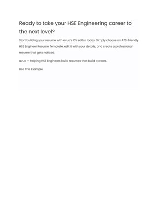 HSE Engineer Resume Examples & Writing Guide for 2025 | PDF