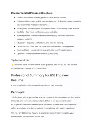 HSE Engineer Resume Examples & Writing Guide for 2025 | PDF