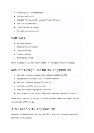 HSE Engineer Resume Examples & Writing Guide for 2025 | PDF