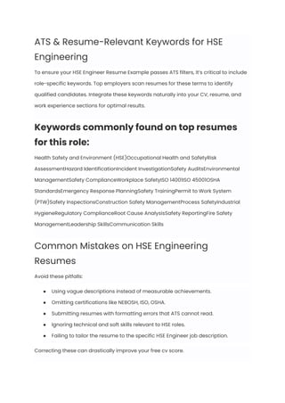 HSE Engineer Resume Examples & Writing Guide for 2025 | PDF