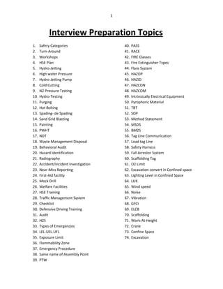 HSE interview for the Health and Safety Engineer for | PDF