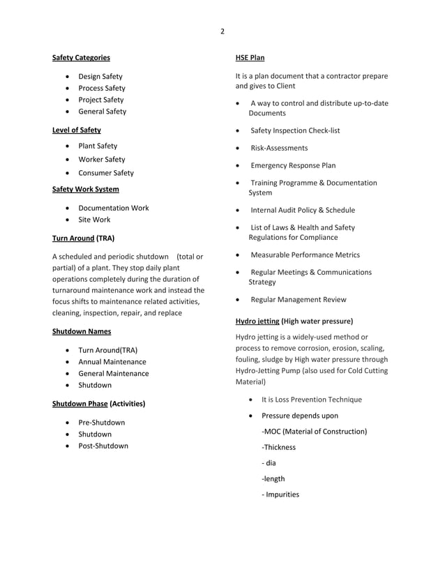 HSE interview for the Health and Safety Engineer for | PDF