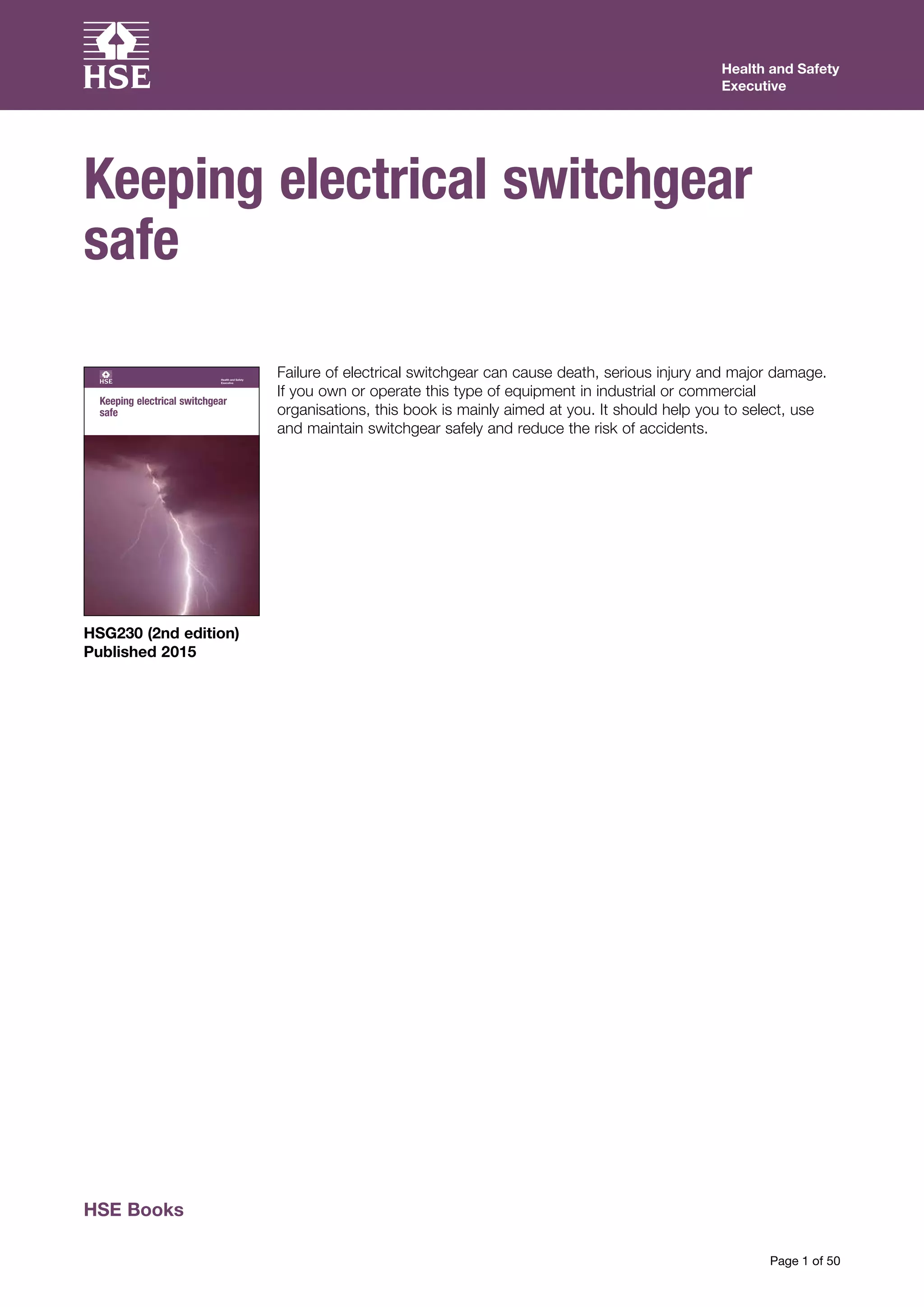 HSE Keeping Electrical Switchgear Safe At Work | PDF