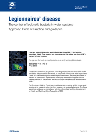 HSE Legionnaires Disease (Control of Legionella Bacteria In Water ...