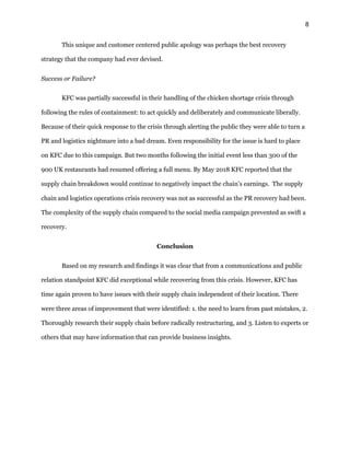 Crisis Management Case Study: Kentucky Fried Chicken Crisis of 2018 | PDF