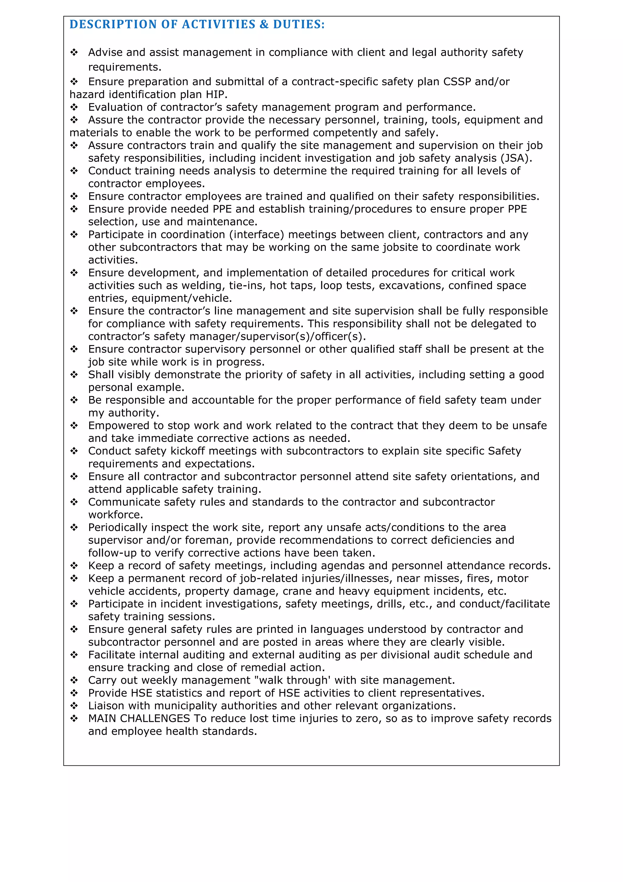 Projects HSE Manager | PDF