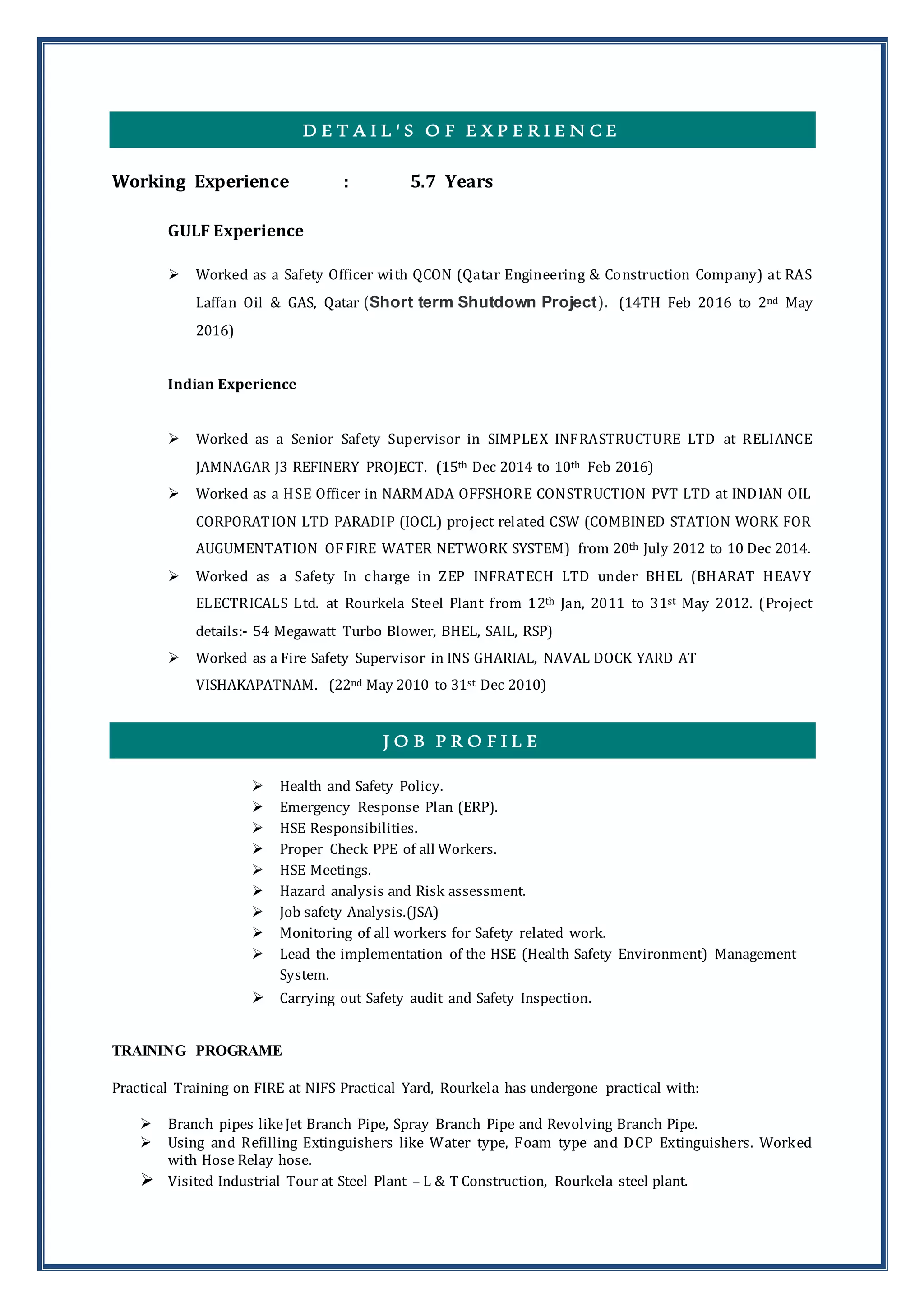 Hse officer with 5.7 years of experience | DOCX