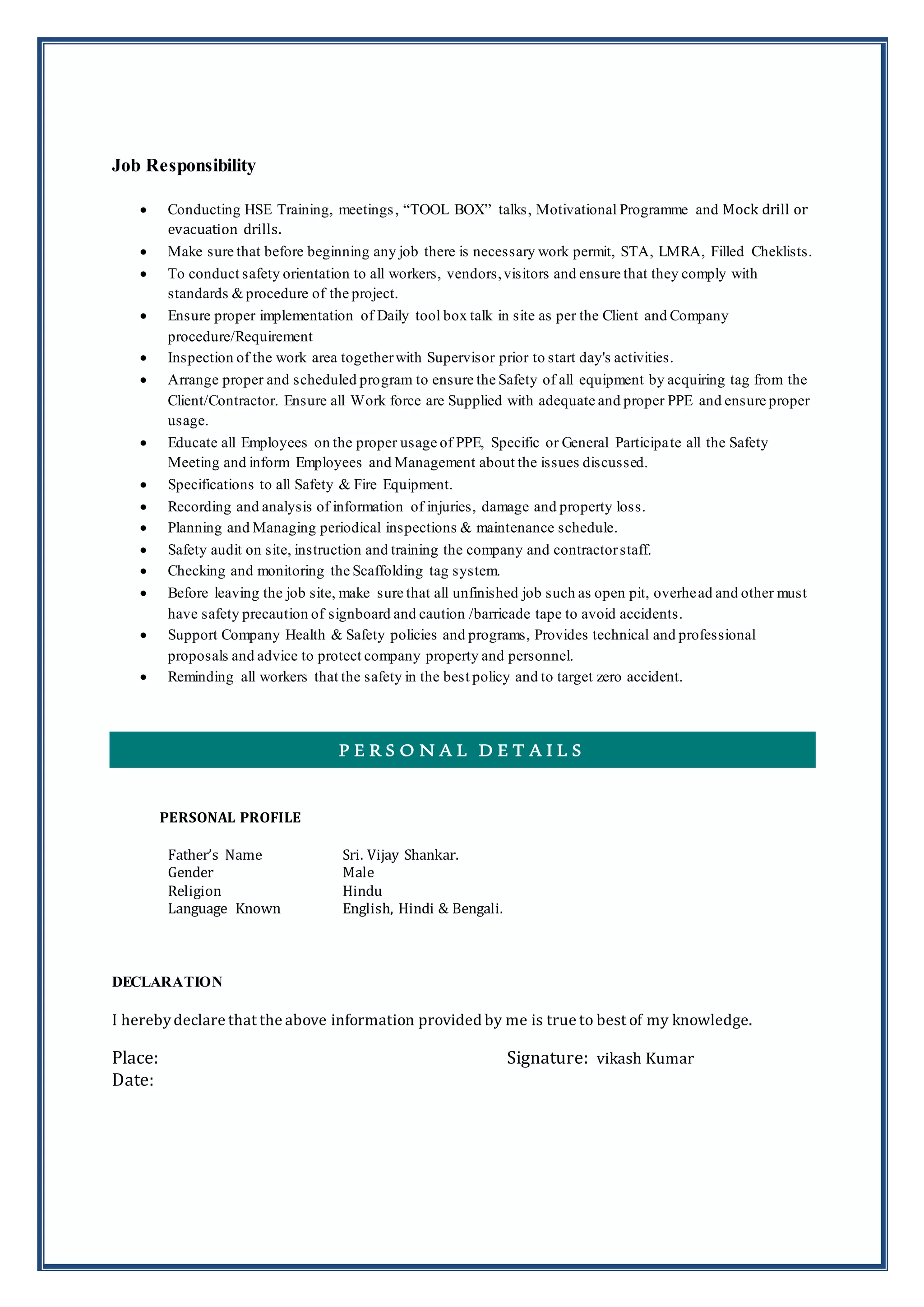 Hse officer with 5.7 years of experience | DOCX