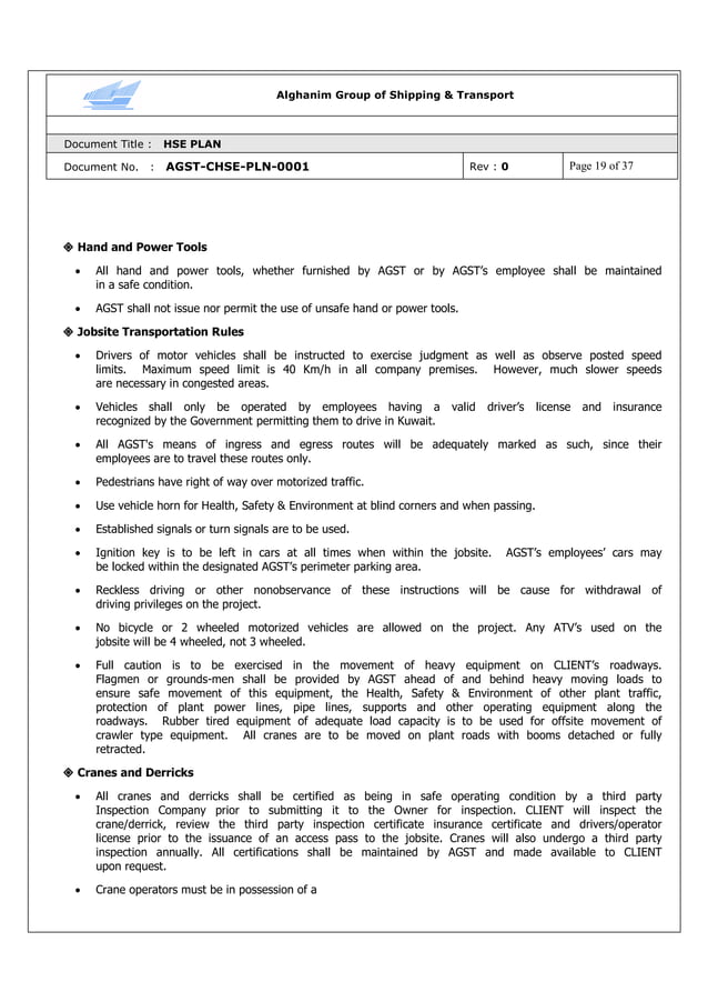 Hse plan | PDF | Logistics | Business