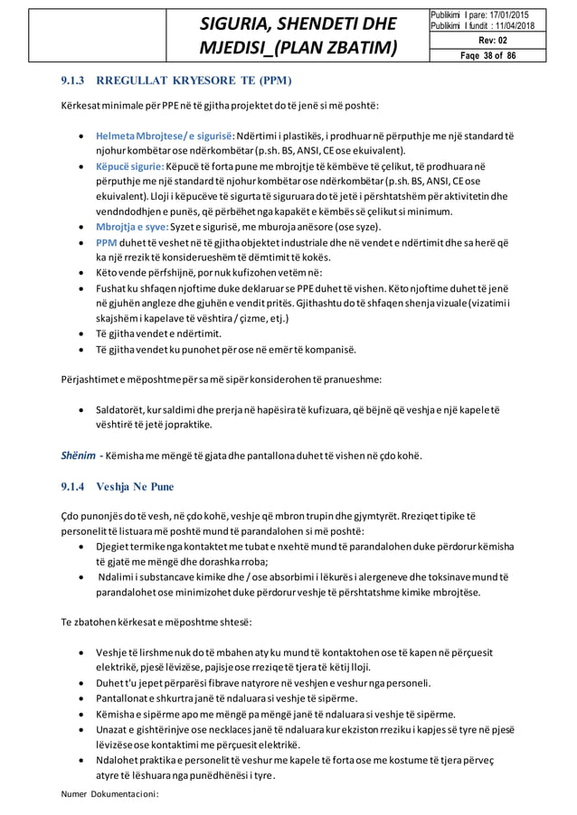 Hse plan zbatim ''siguria shendeti dhe mjedisi'' 2018.04.11 .rev.03