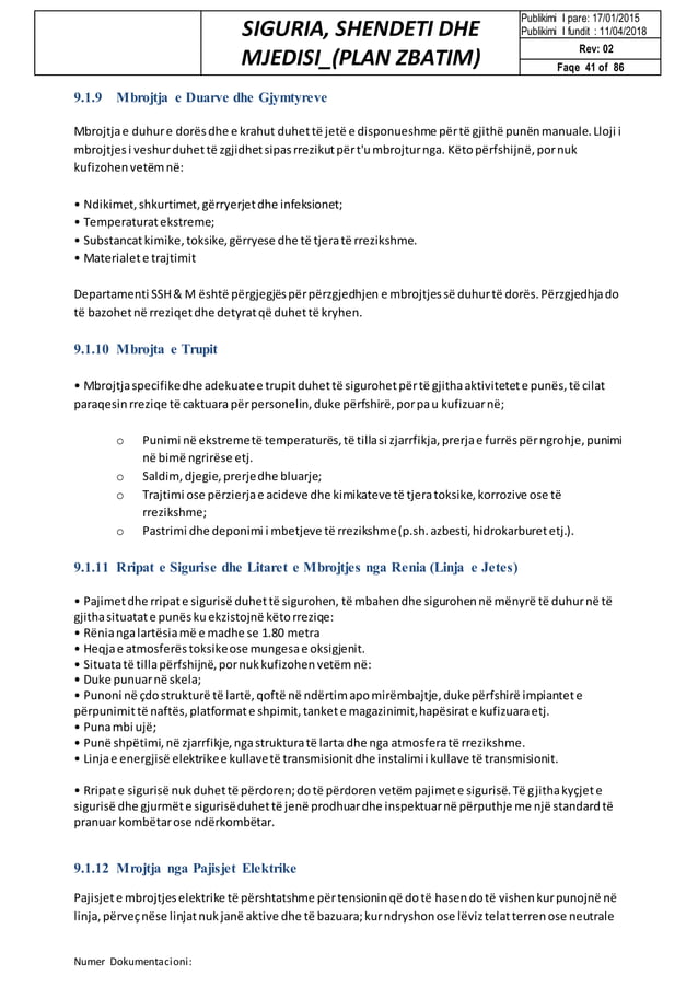 Hse plan zbatim ''siguria shendeti dhe mjedisi'' 2018.04.11 .rev.03