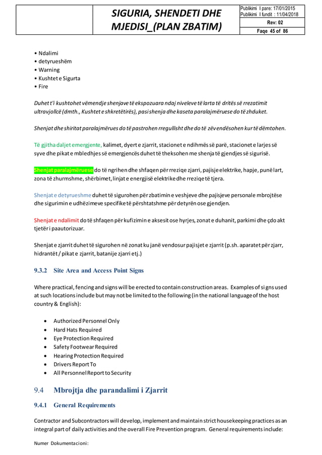 Hse plan zbatim ''siguria shendeti dhe mjedisi'' 2018.04.11 .rev.03