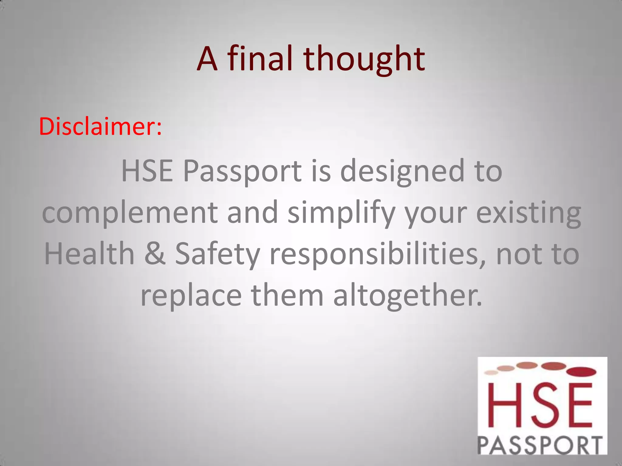 Hse presentation health safety_passport scheme_november 2011_1 | PPTX