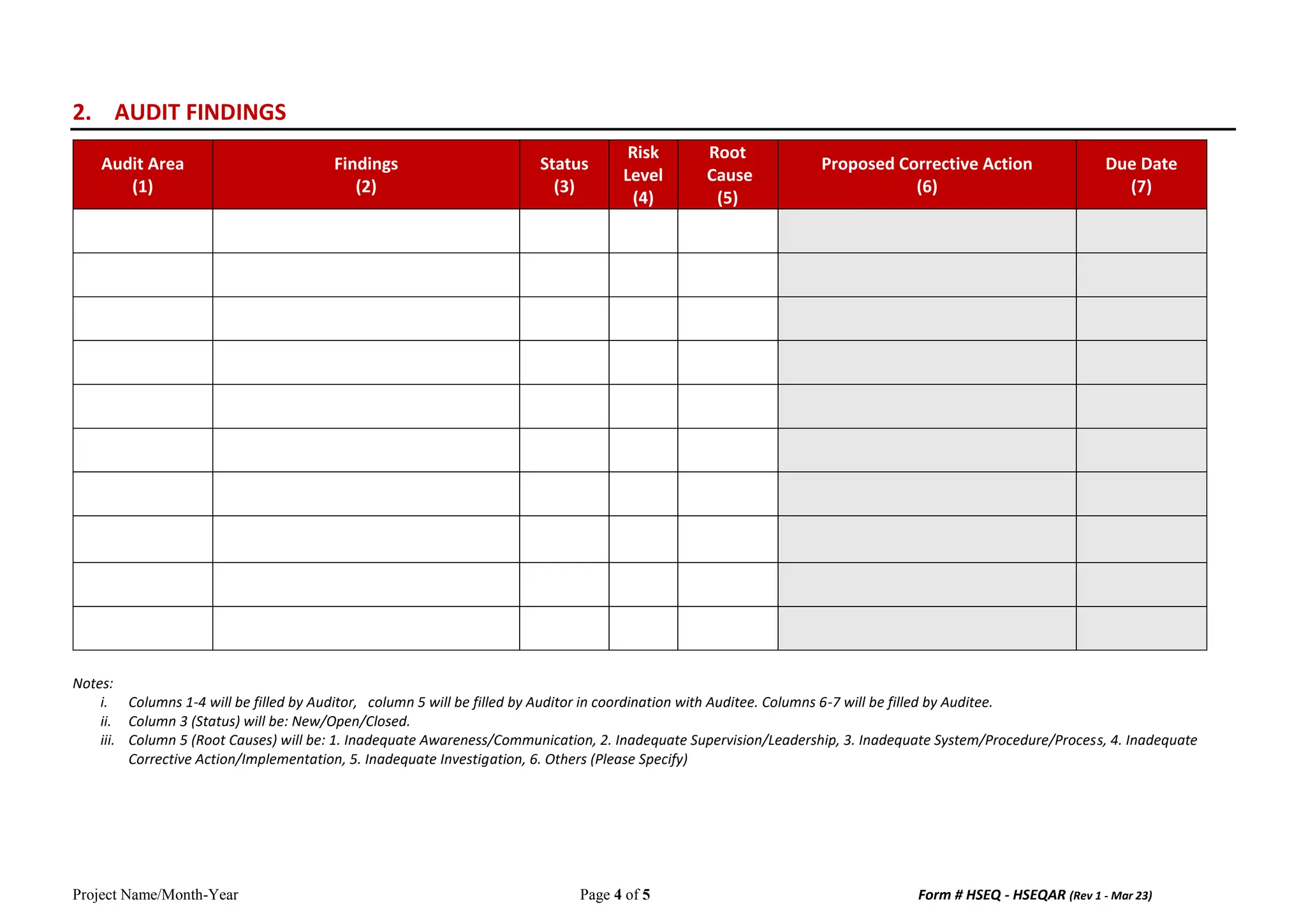 HSEQ AUDIT REPORT Form # HSEQ - HSEQAR Rev 2 -.docx