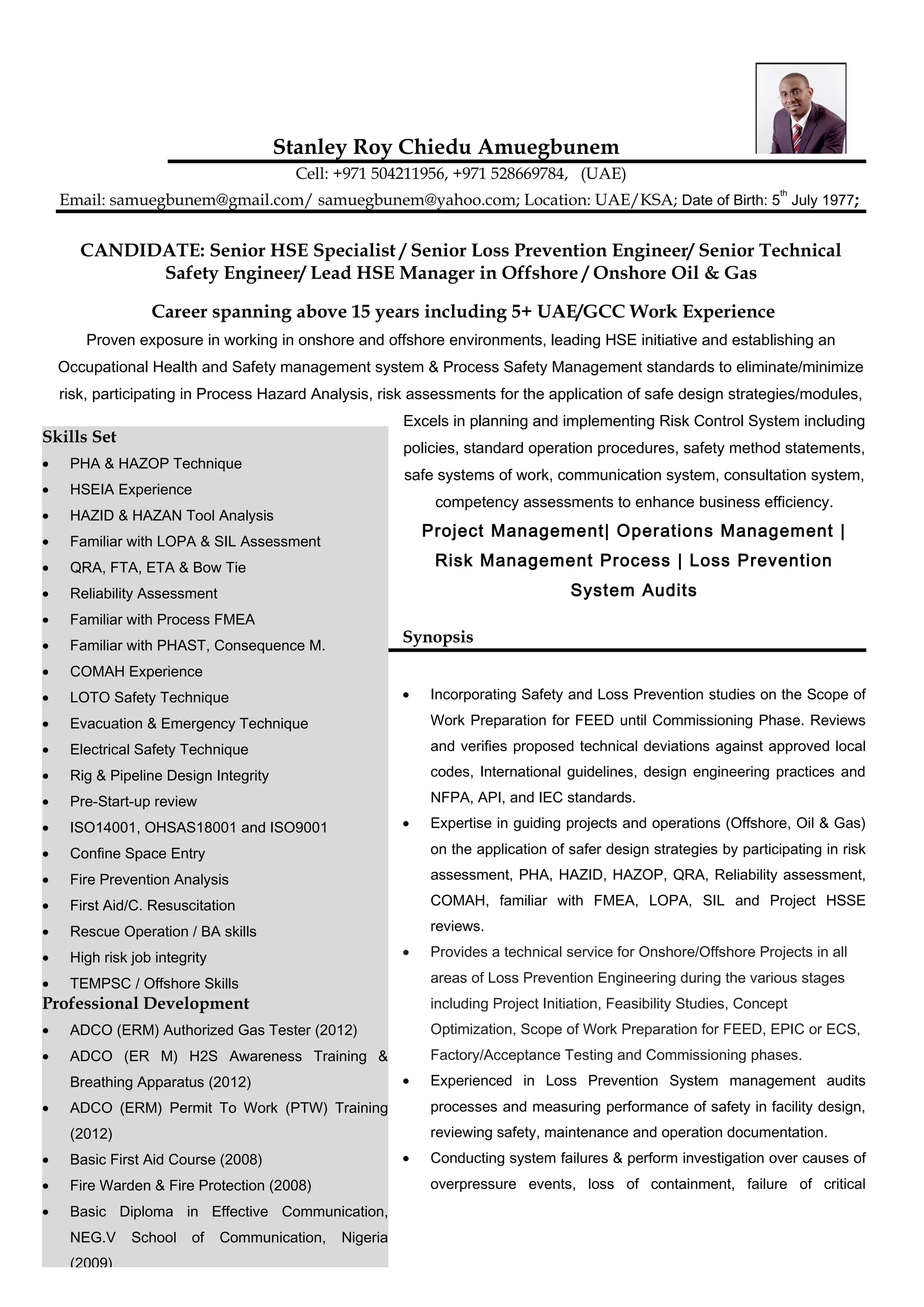 Hse resume(brief) roy stanley amuegbunem8z | DOC