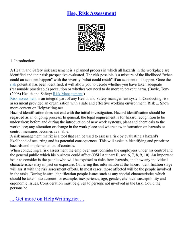 Hse, Risk Assessment | PDF