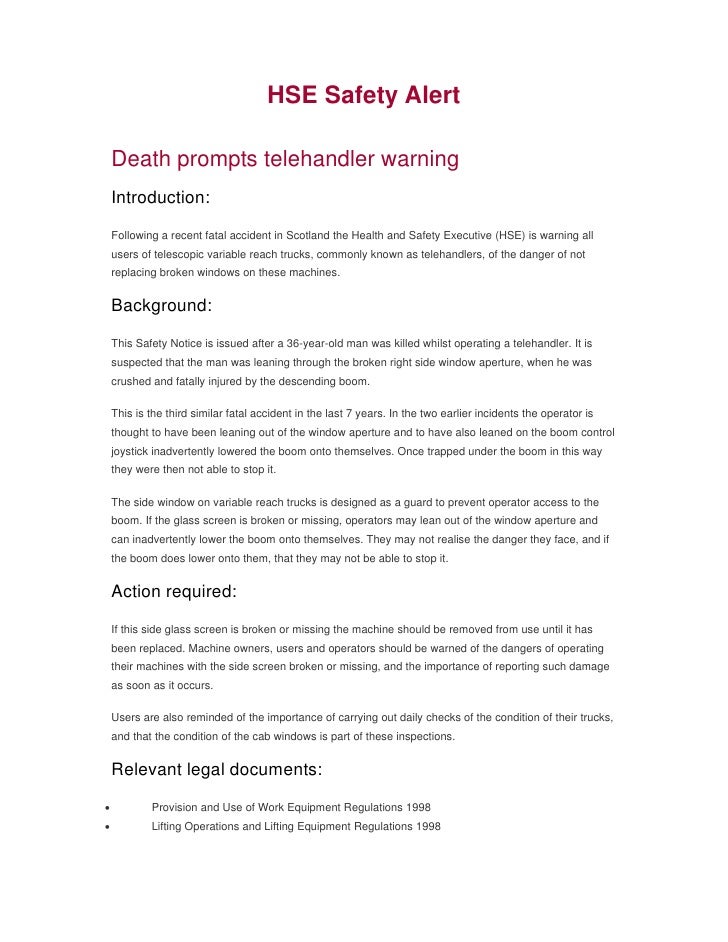 HSE Safety Alert Telehandlers