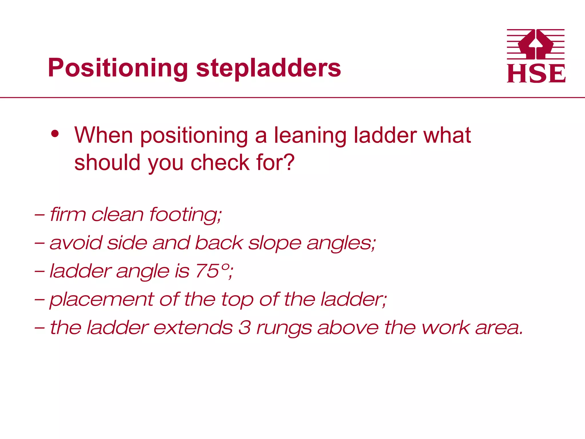 A toolbox talk on leaning ladder and stepladder safety | PPT