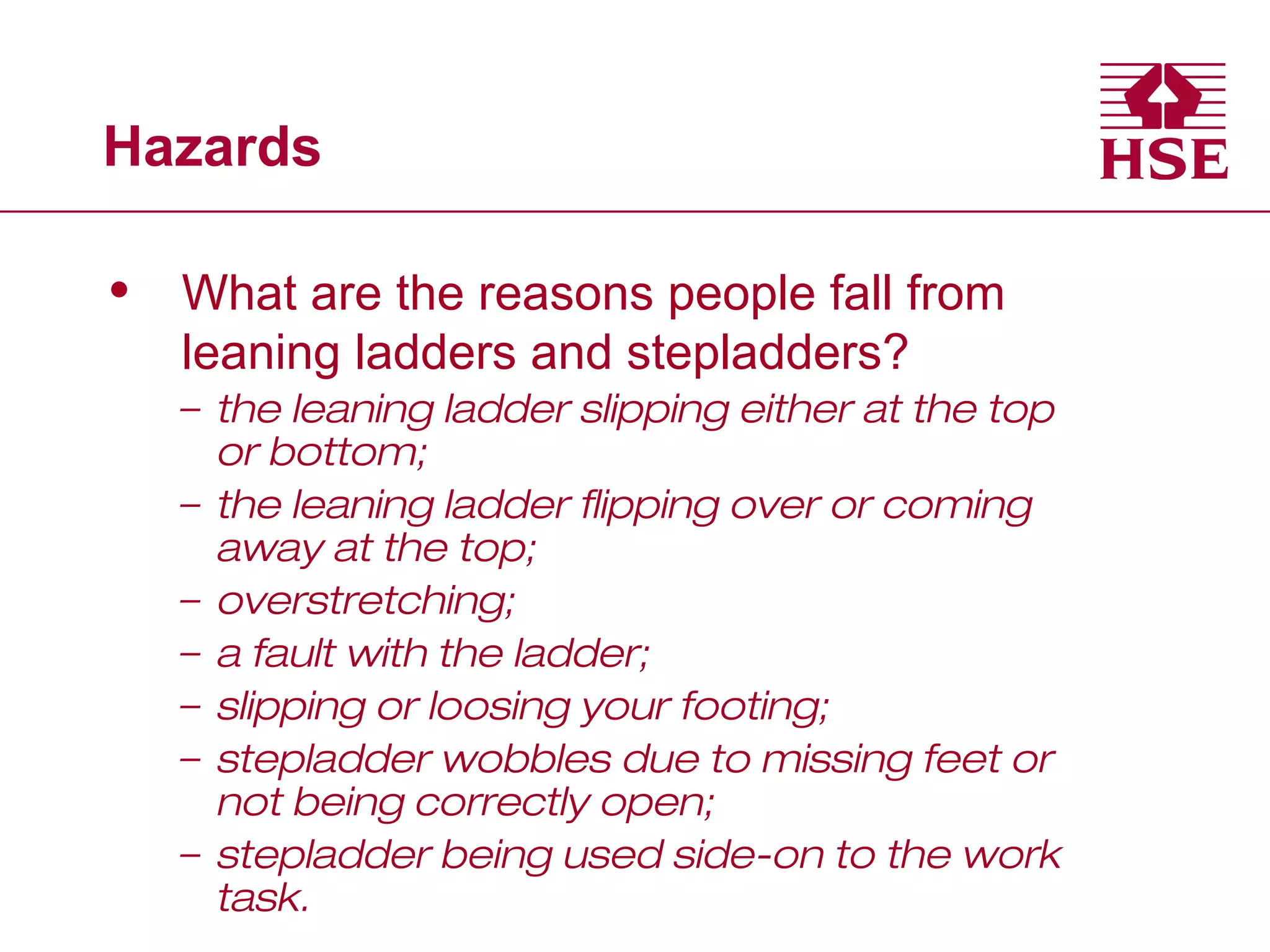 A toolbox talk on leaning ladder and stepladder safety | PPT