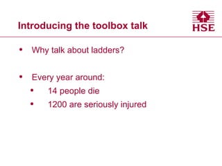 A toolbox talk on leaning ladder and stepladder safety | PPT