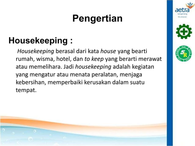 HSE Training Housekeeping (23 des 2016) | PPTX