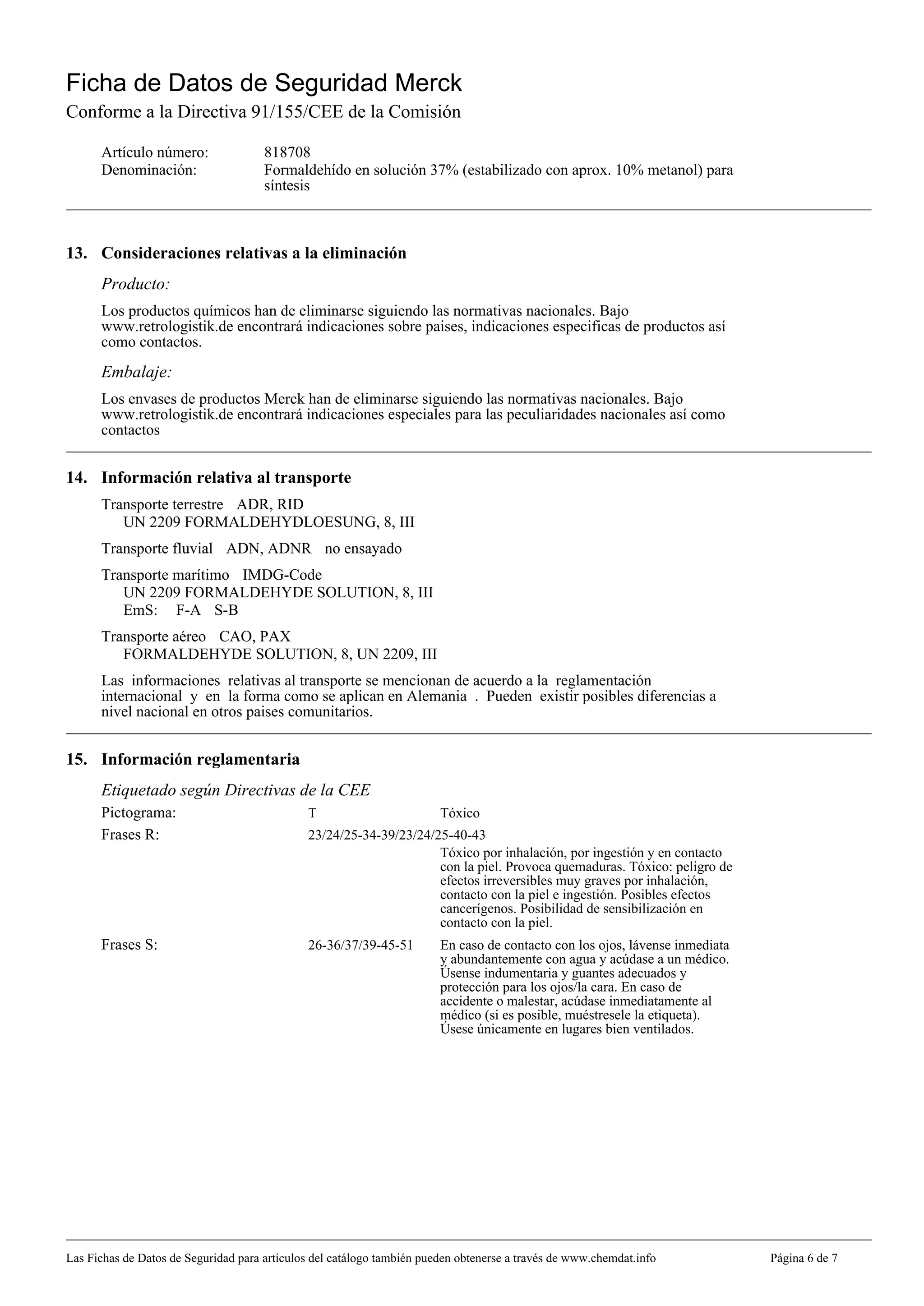 Hs formol 40 % merck | PDF