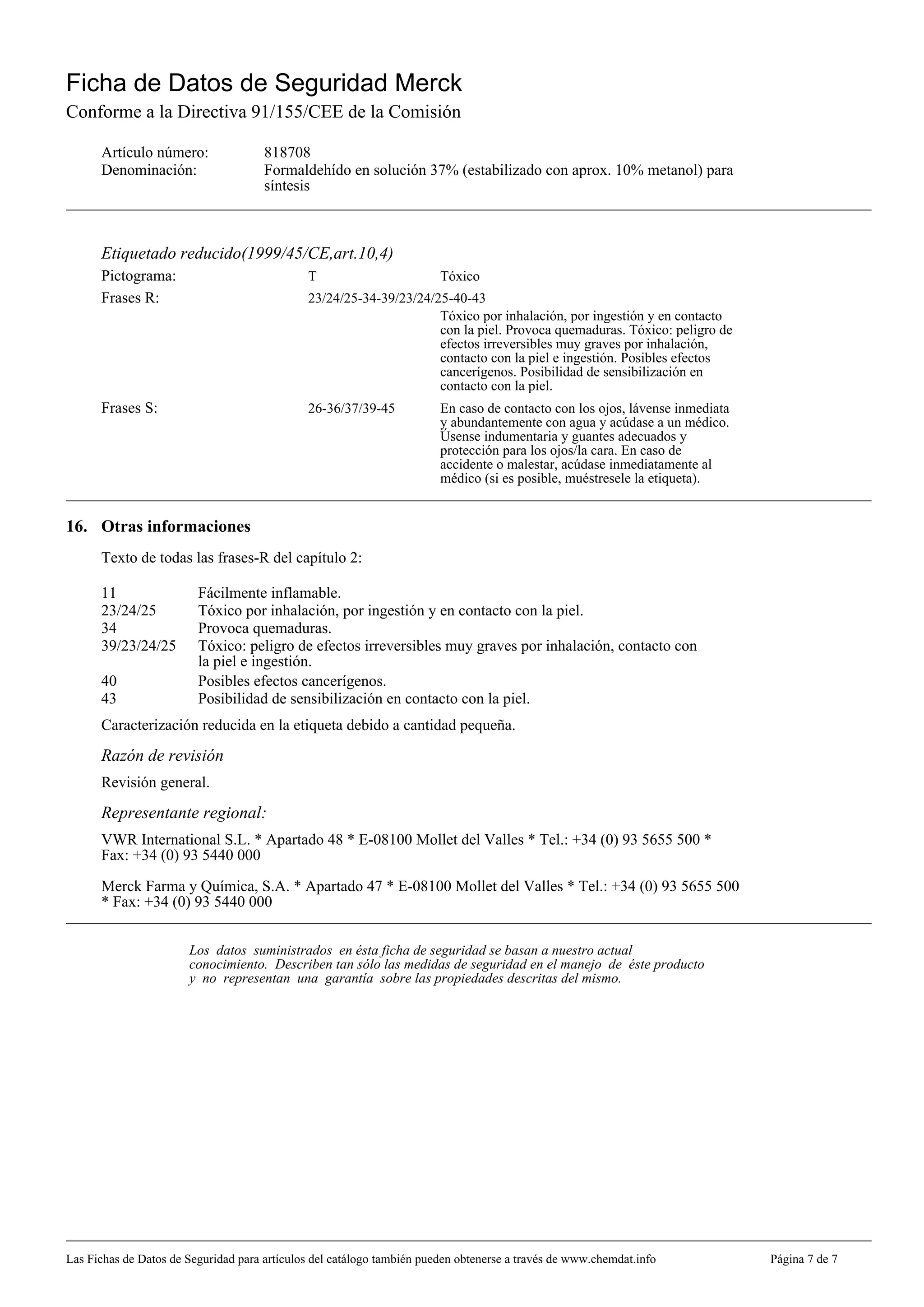 Hs formol 40 % merck | PDF