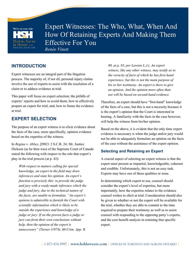 Expert Witnesses: The Who, What, When And How Of Retaining Experts And ...