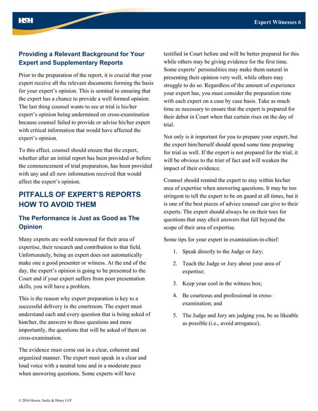 Expert Witnesses: The Who, What, When And How Of Retaining Experts And ...
