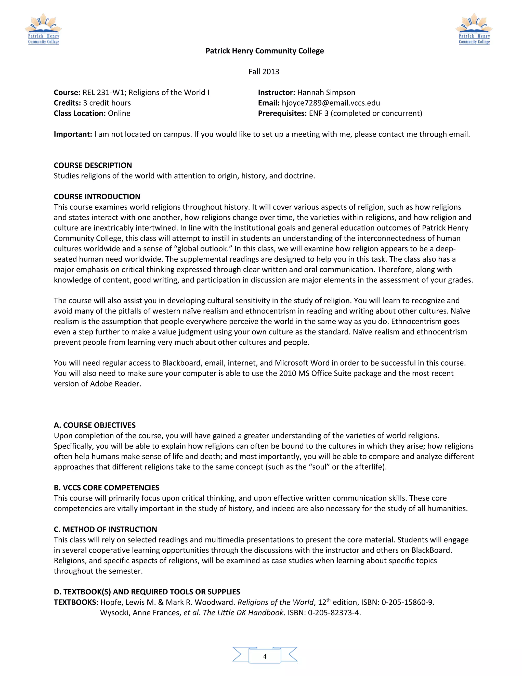 REL 231 Spring 2014 Syllabus | DOC